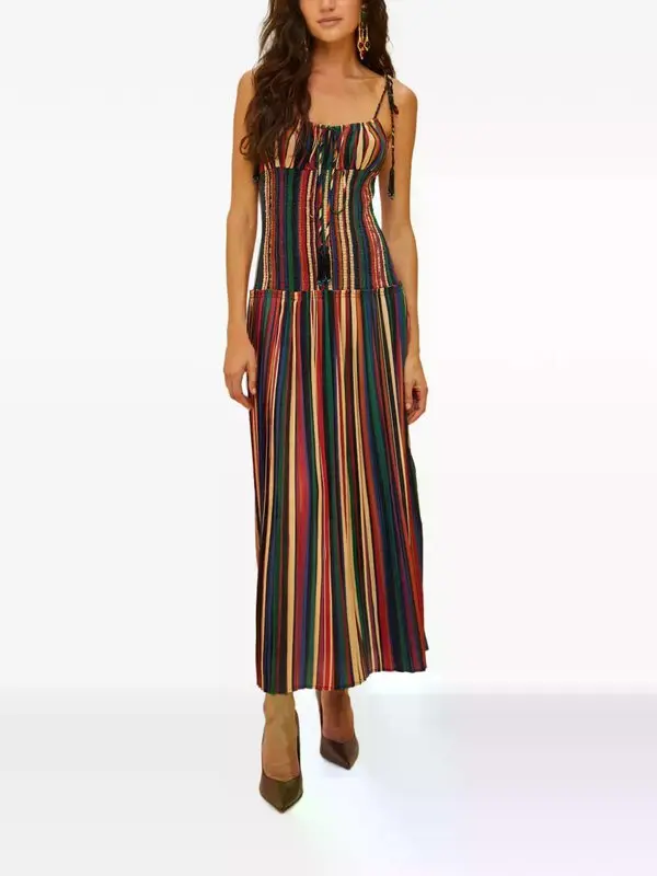 Farm Rio Multicolor Pipa Stripes Midi Dress - Yellow