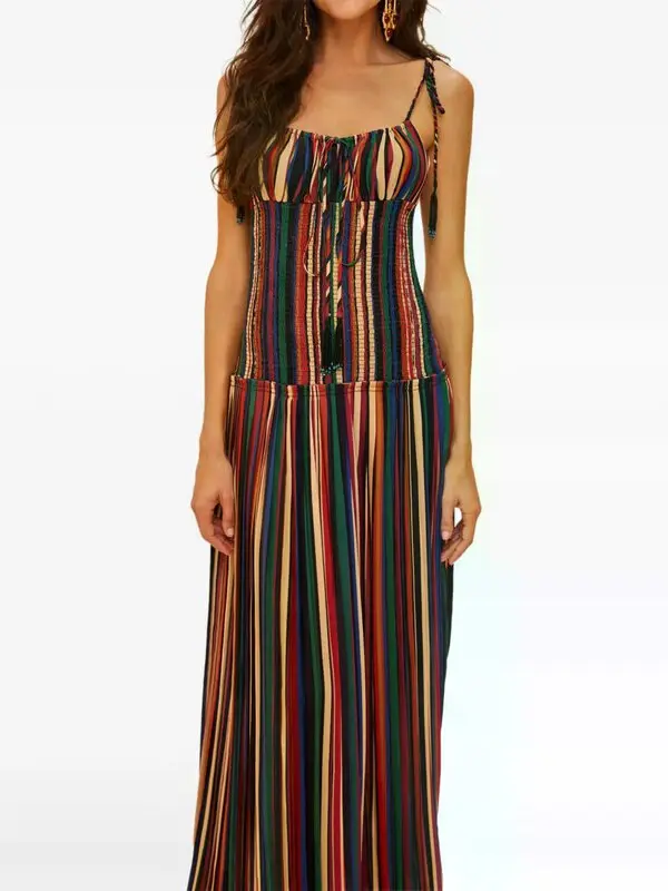 Farm Rio Multicolor Pipa Stripes Midi Dress