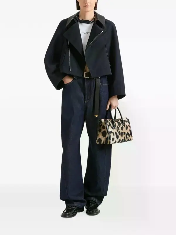 Givenchy A-line Cocoon Jacket With Leather Collar - Blue