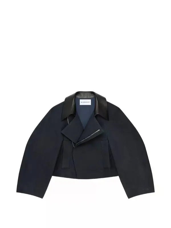 Givenchy A-line Cocoon Jacket With Leather Collar - Blue