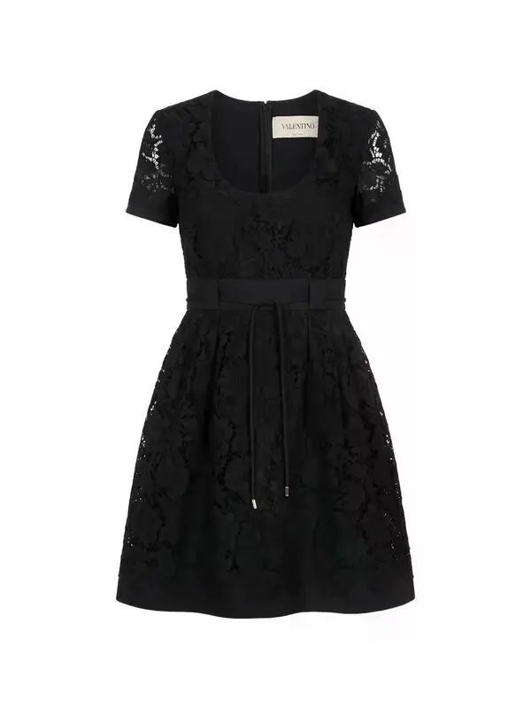 Valentino Garavani Lace-overlay Belted Dress - Black