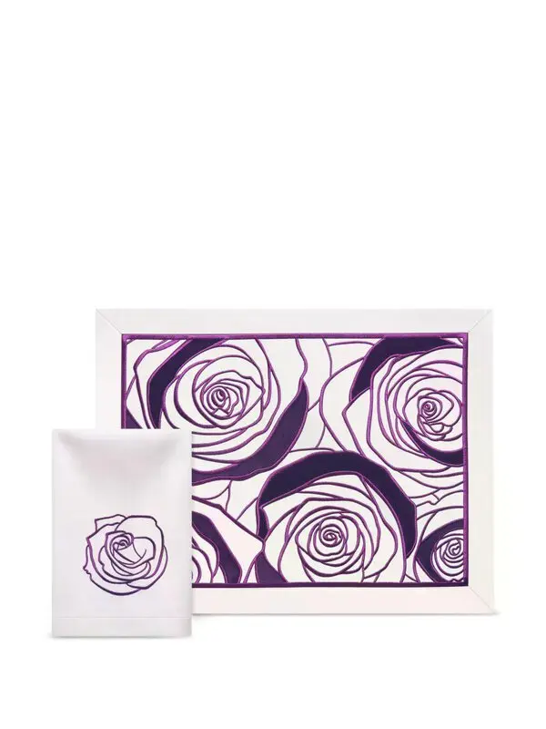 DYVOSHYV Velvet Roses Embroidered Table Linen Set - Neutrals