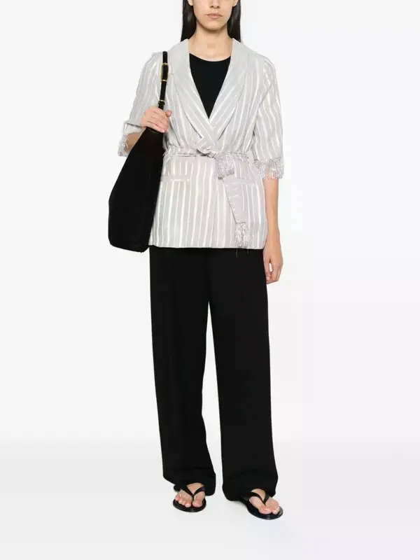 MARC ELLIS Striped Fringe-trimmed Jacket