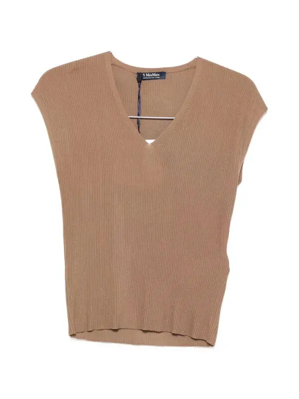 Max Mara Ribbed V-neck Top - Brown