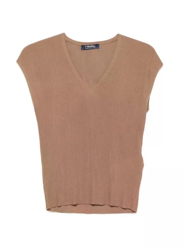 Max Mara Ribbed Knit V-neck Sleeveless Top - Brown