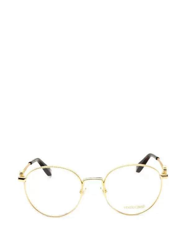 Roberto Cavalli Round Frame Logo Plaque Eyeglasses - Gold