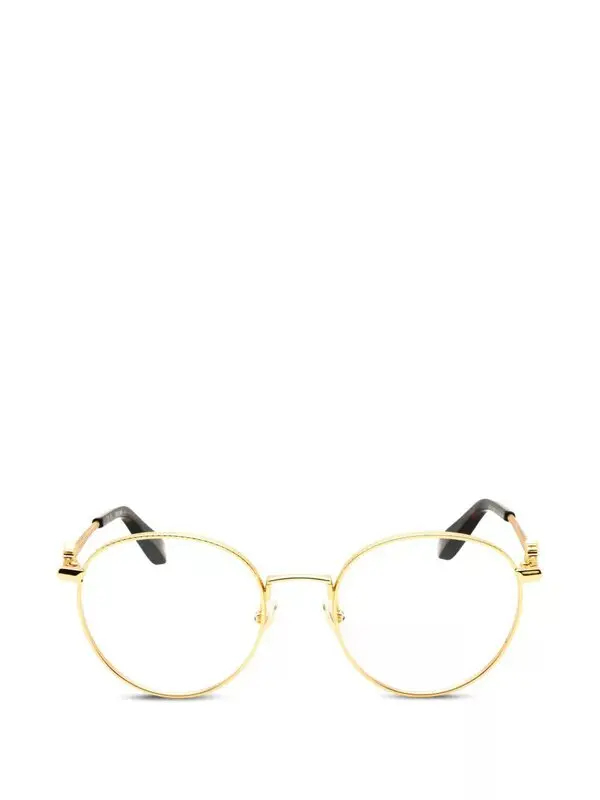 Roberto Cavalli Round Frame Logo Plaque Eyeglasses - Gold