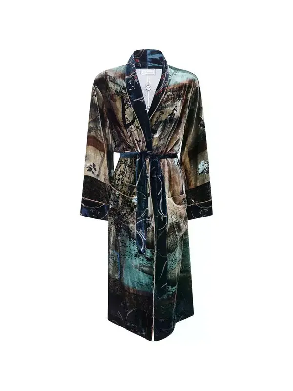 PIERRE-LOUIS MASCIA Landscape-print Belted Coat - Brown