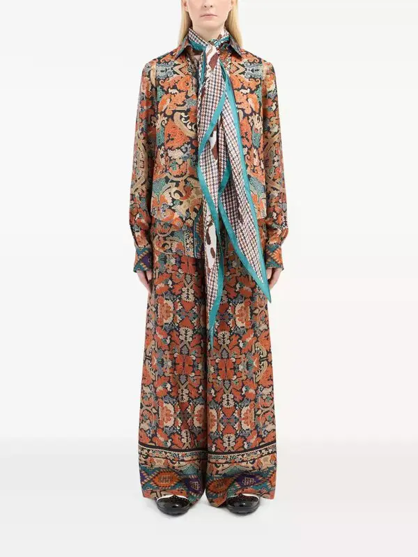 PIERRE-LOUIS MASCIA Baroque-print Silk Palazzo Pants