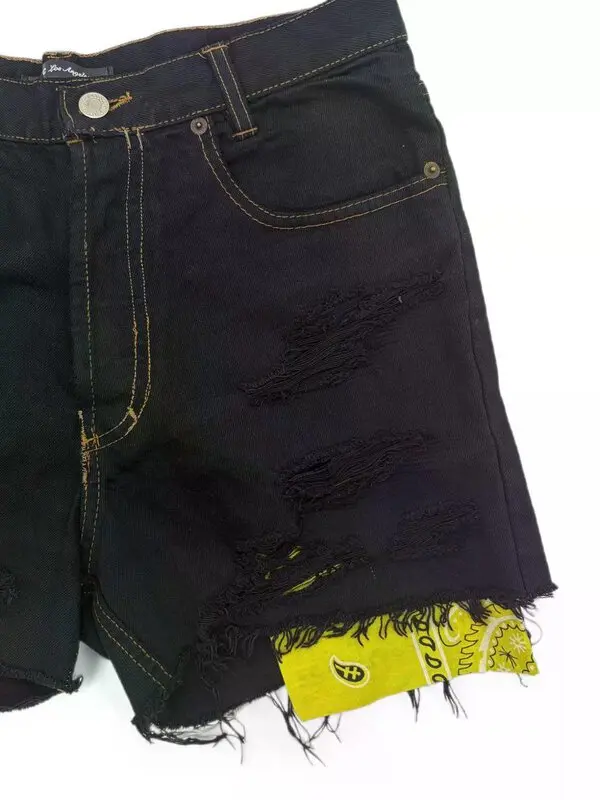 HTC LOS ANGELES Distressed Bandana-insert Shorts