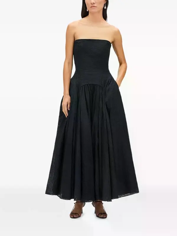 Another Tomorrow Gingham-check Strapless Dress - Black