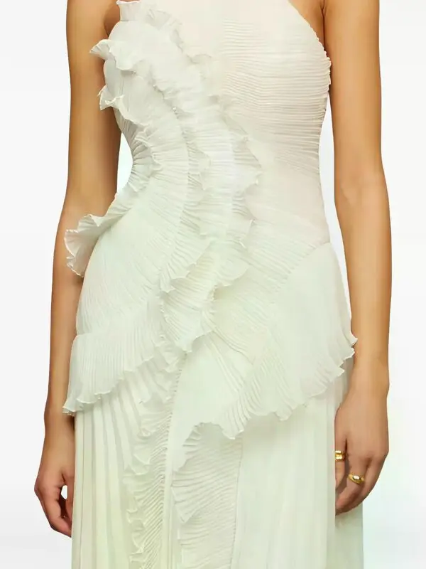 AMUR Lorelie Ruffled Halter-neck Gown - Neutrals