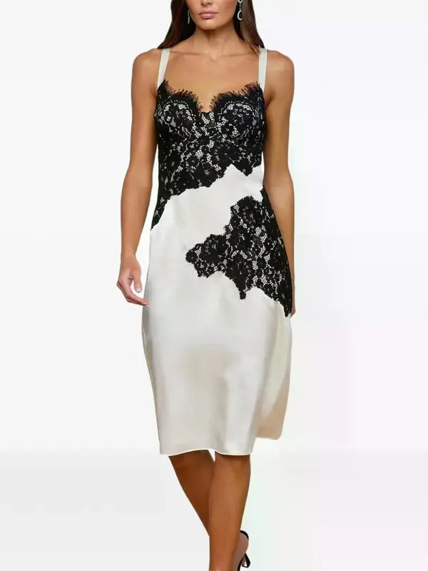 L'Agence Fenna Lace-appliqué Silk Midi Dress - White