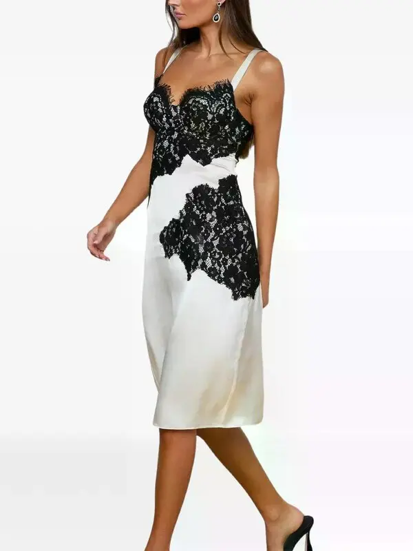 L'Agence Fenna Lace-appliqué Silk Midi Dress - White