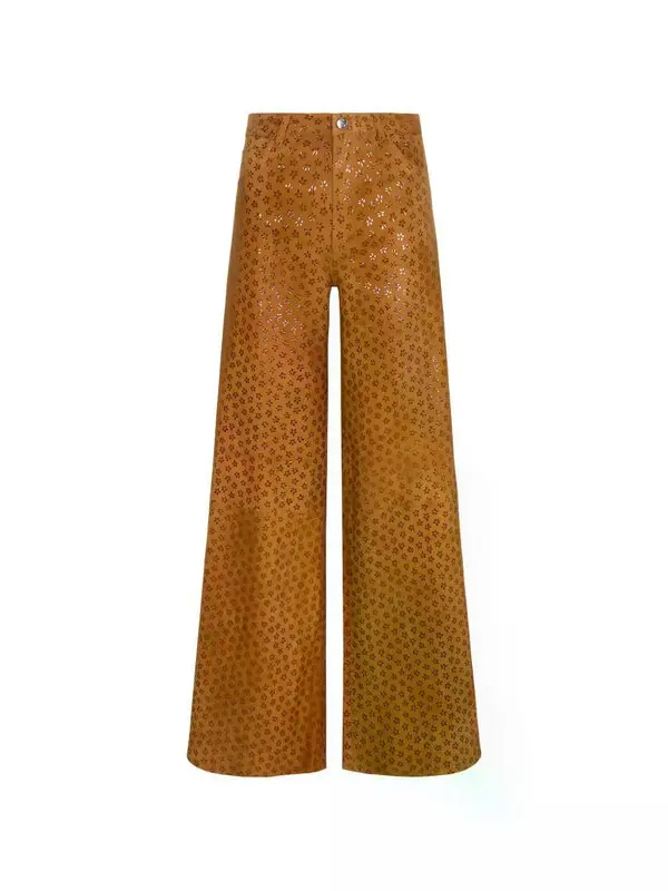 Sprwmn Floral-print Suede Trousers