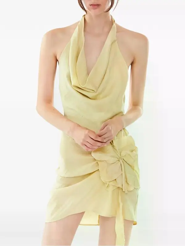 MOTHER OF ALL Patsy Floral-detail Cowl Neck Mini Dress - Yellow