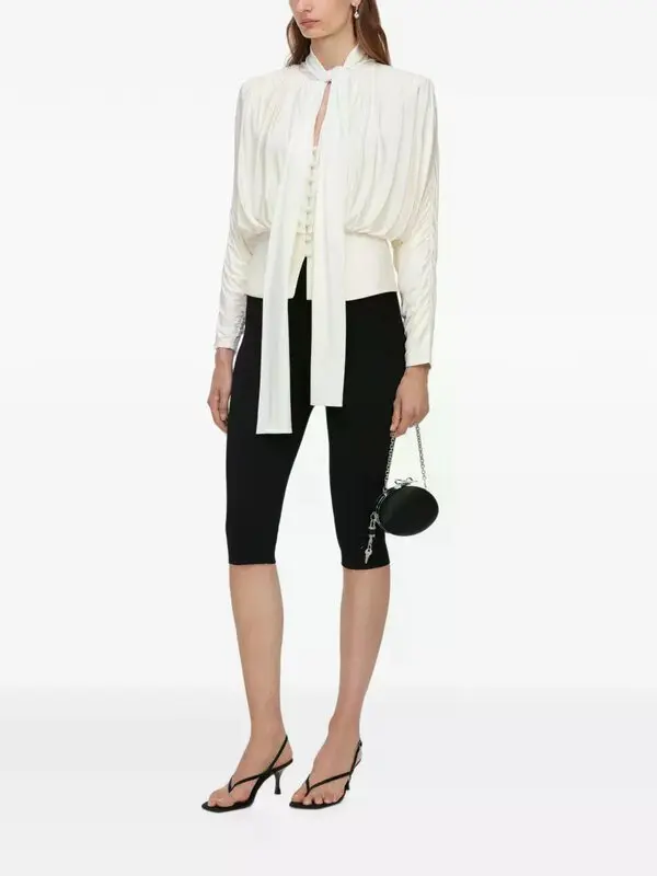 SELF-PORTRAIT Cream Tie-neck Jersey Top With Pussy Bow Detail - White