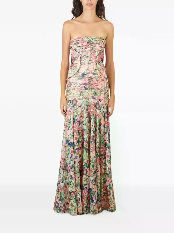 Saloni Kristie Floral Print Strapless Maxi Dress - Pink