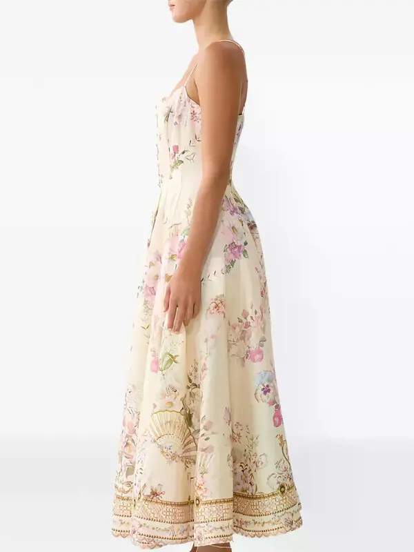 Camilla Adorned In Aranjuez Floral-print Corset Maxi Dress - Pink