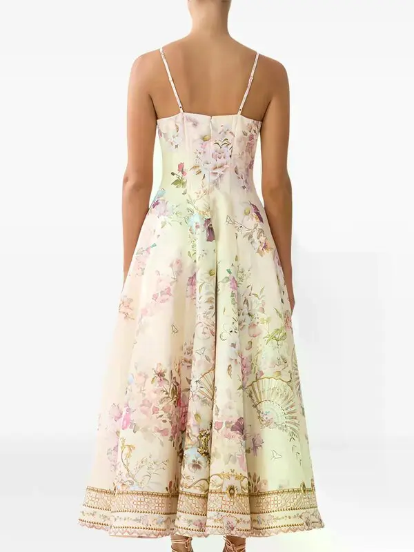 Camilla Adorned In Aranjuez Floral-print Corset Maxi Dress - Pink