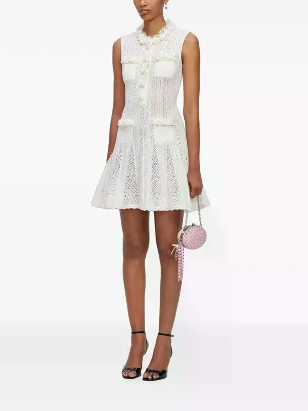 SELF-PORTRAIT Flower Trim Knit Mini Dress - White