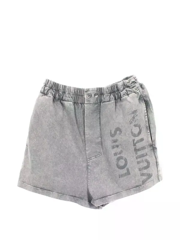 LOUIS VUITTON Cotton Acid Wash Logo Print Shorts - Grey