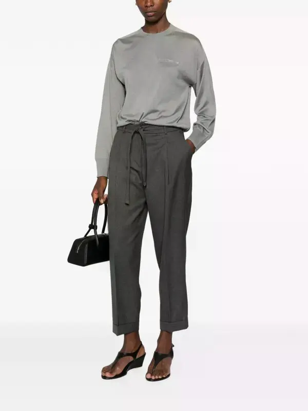 Peserico Pleated Belted Trousers In Charcoal Gray