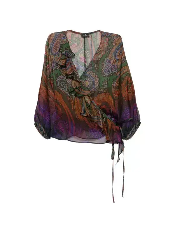 Etro Paisley Print Ruffled Blouse - Green