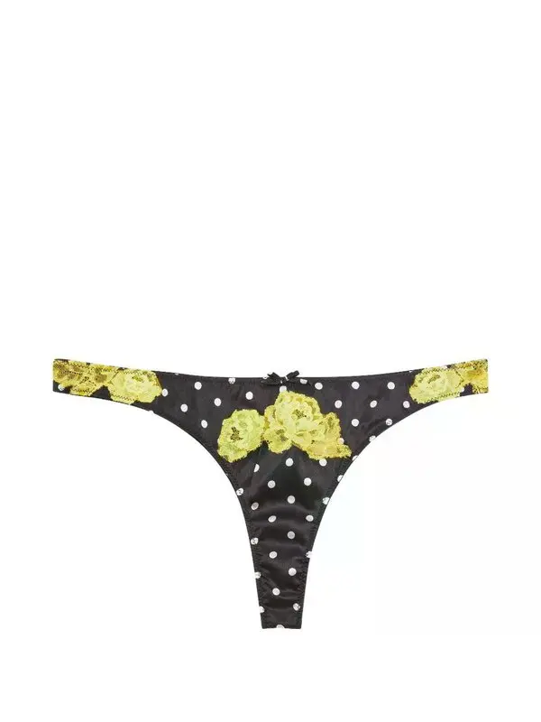 FLEUR DU MAL Juliet Polka-dot Lace-appliqué Thong - Black