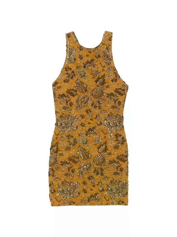 Saint Laurent Floral Jacquard Mini Dress - Yellow