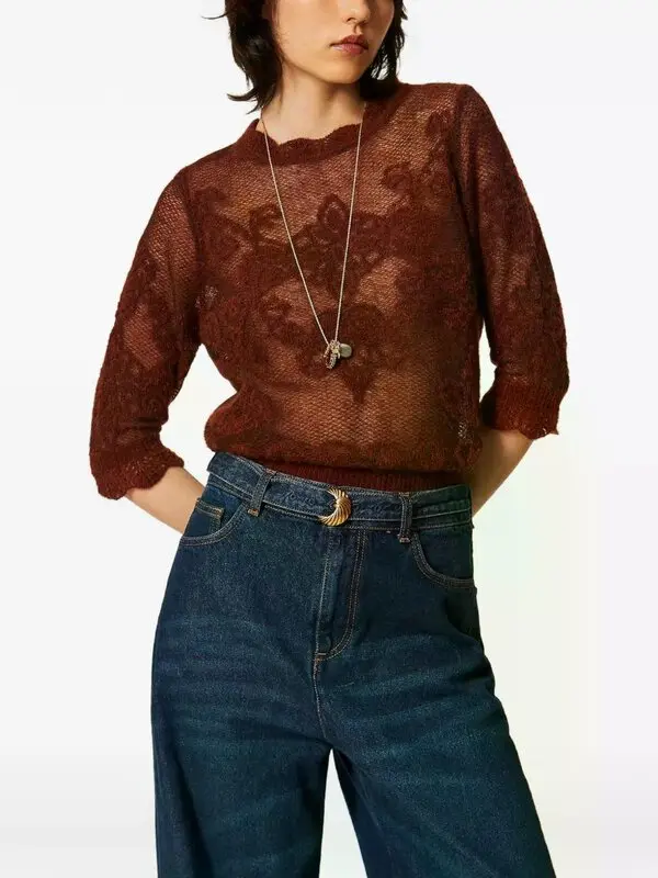 TWINSET Jacquard Alpaca Blend Jumper With Scalloped Edge - Brown