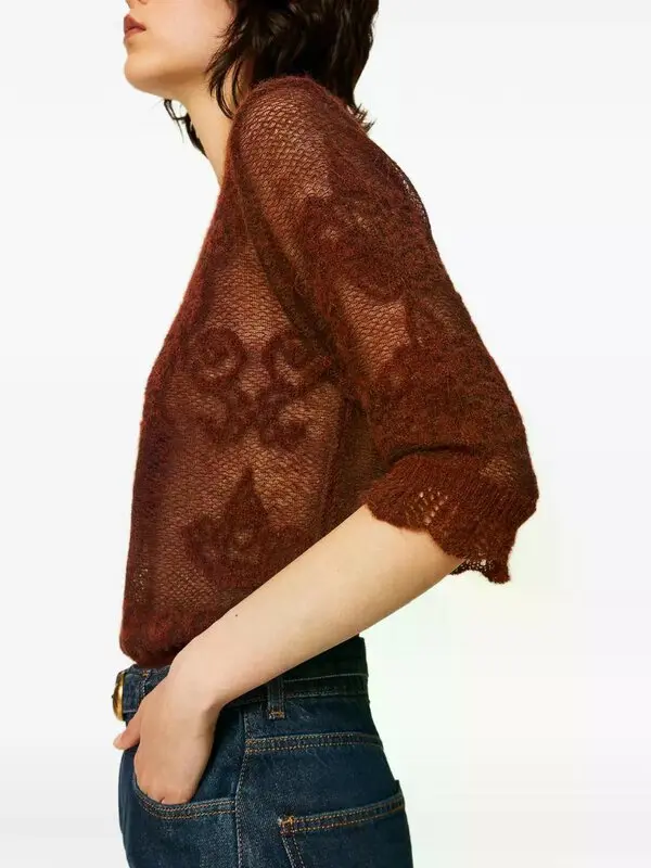 TWINSET Jacquard Alpaca Blend Jumper With Scalloped Edge - Brown
