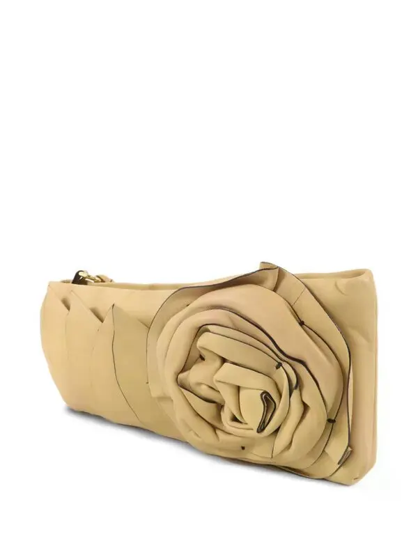 Valentino Garavani Rose-detail Leather Clutch Bag - Neutrals