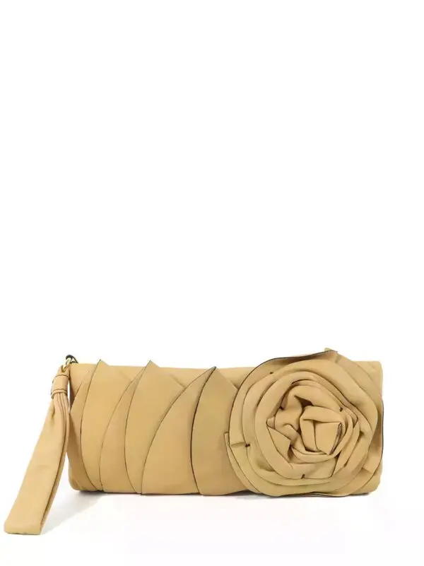 Valentino Garavani Rose-detail Leather Clutch Bag - Neutrals