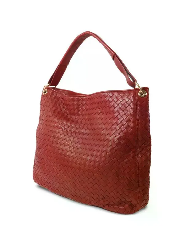 Bottega Veneta Leather Intrecciato Shoulder Bag - Red