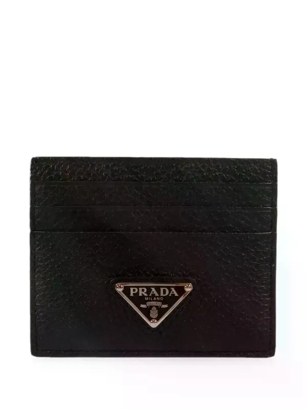 Prada Enamelled Triangle Logo Card Holder - Black