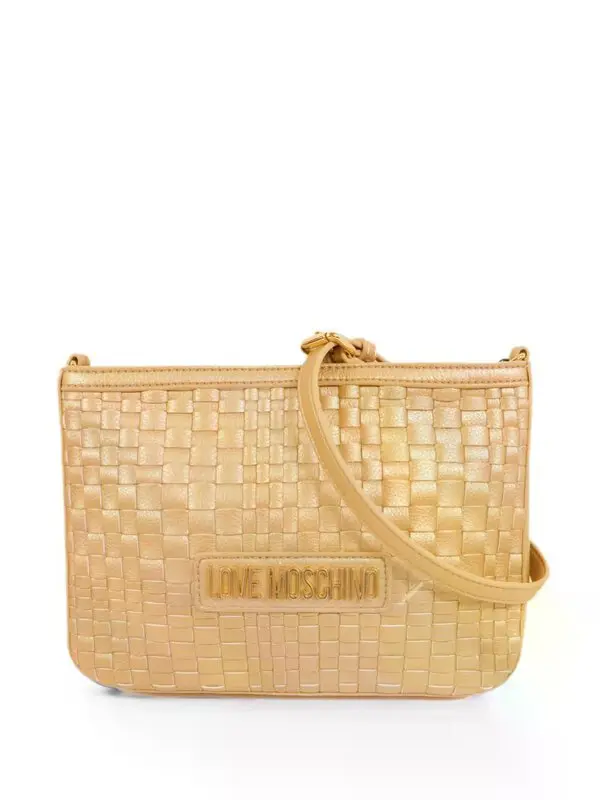 Moschino Plaque Woven Cross Body Bag - Gold