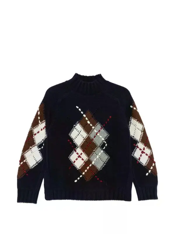 ERMANNO FIRENZE Argyle Knit High-neck Sweater - Blue