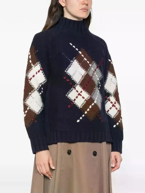 ERMANNO FIRENZE Argyle Knit High-neck Sweater