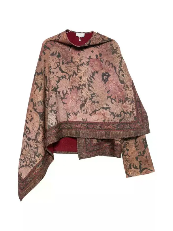 PIERRE-LOUIS MASCIA Floral-print Asymmetric-hem Cape - Brown
