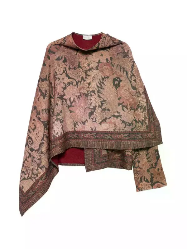 PIERRE-LOUIS MASCIA Asymmetric Hem Cape With Floral Print - Brown