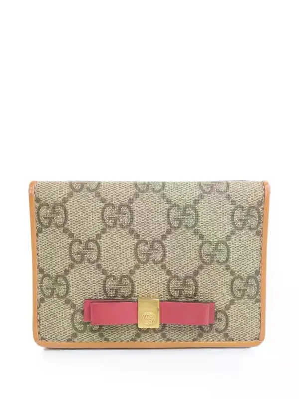 Gucci Gg Supreme Bow-detail Card Holder - Neutrals