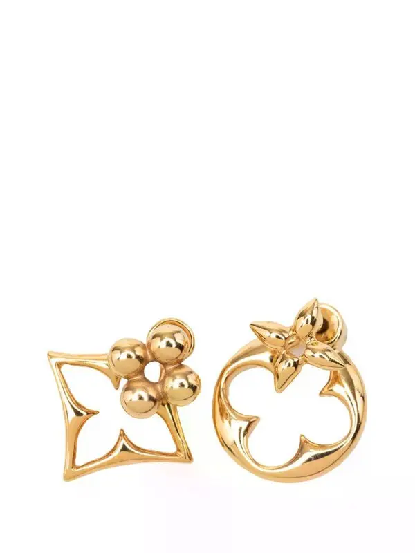 LOUIS VUITTON 2023 Plated Flowergram Push Back Earings Costume Earrings - Gold
