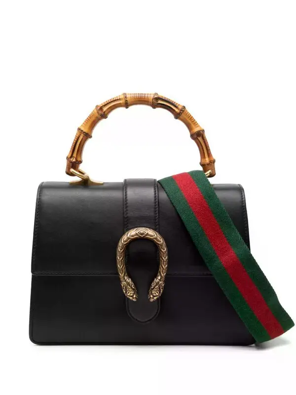 Gucci 2016-2026 Medium Calfskin Bamboo Dionysus Web Satchel - Black