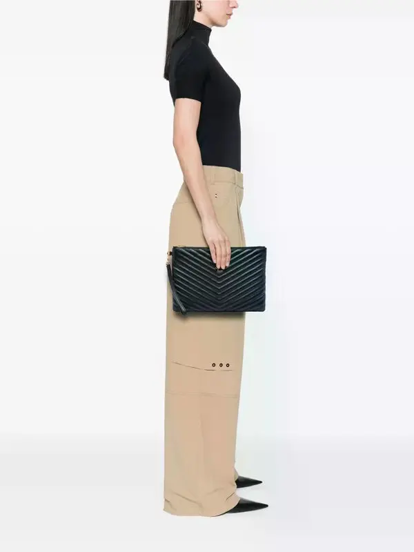 Saint Laurent 2023 Chevron Calfskin Monogram Tablet Pouch Clutch Bag