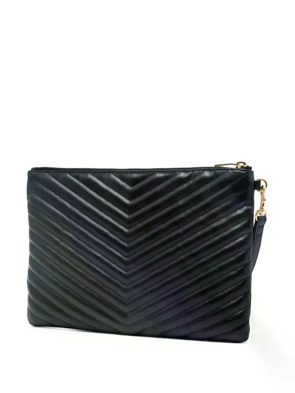 Saint Laurent 2023 Chevron Calfskin Monogram Tablet Pouch Clutch Bag