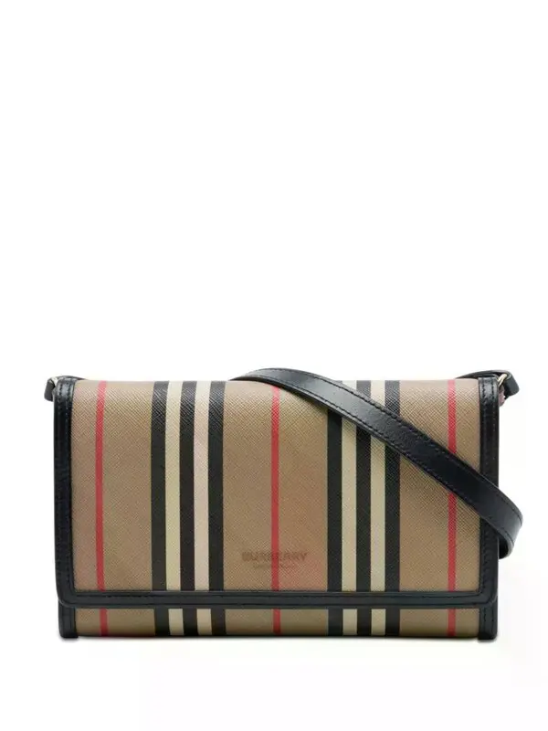 Burberry 2019-2023 Icon Stripe E Canvas Hannah Wallet On Strap Crossbody Bag - Brown