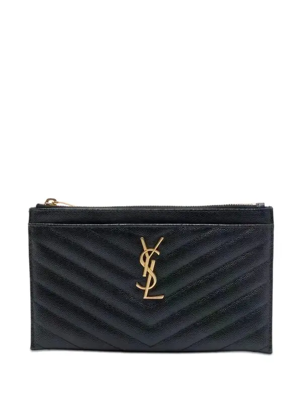 Saint Laurent 2019 Chevron Grain De Poudre Monogram Bill Pouch Clutch Bag - Black