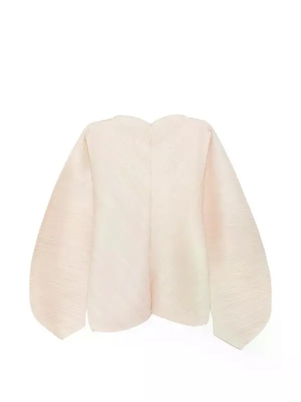 Issey Miyake Pleated Balloon Sleeve V-neck Blouse - Neutrals