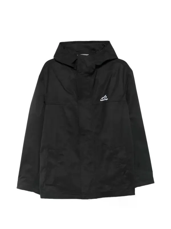 Balenciaga Hooded Logo-print Zip-up Jacket - Black